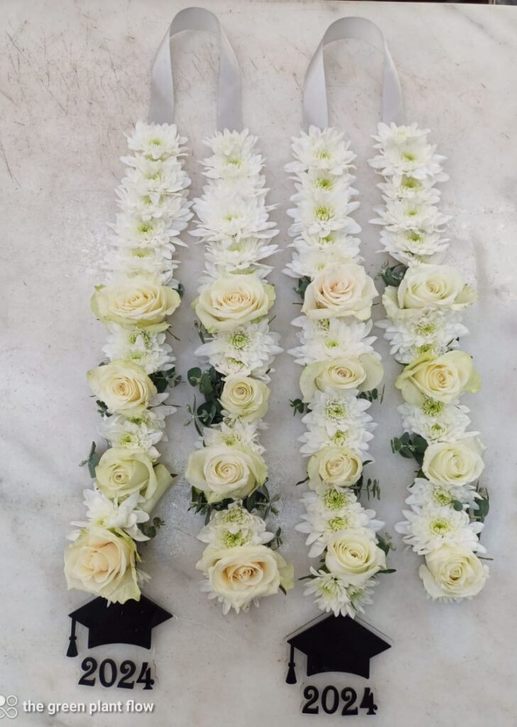 Elegant Graduation Flower Garlands with White Roses - Class of 2024 ...